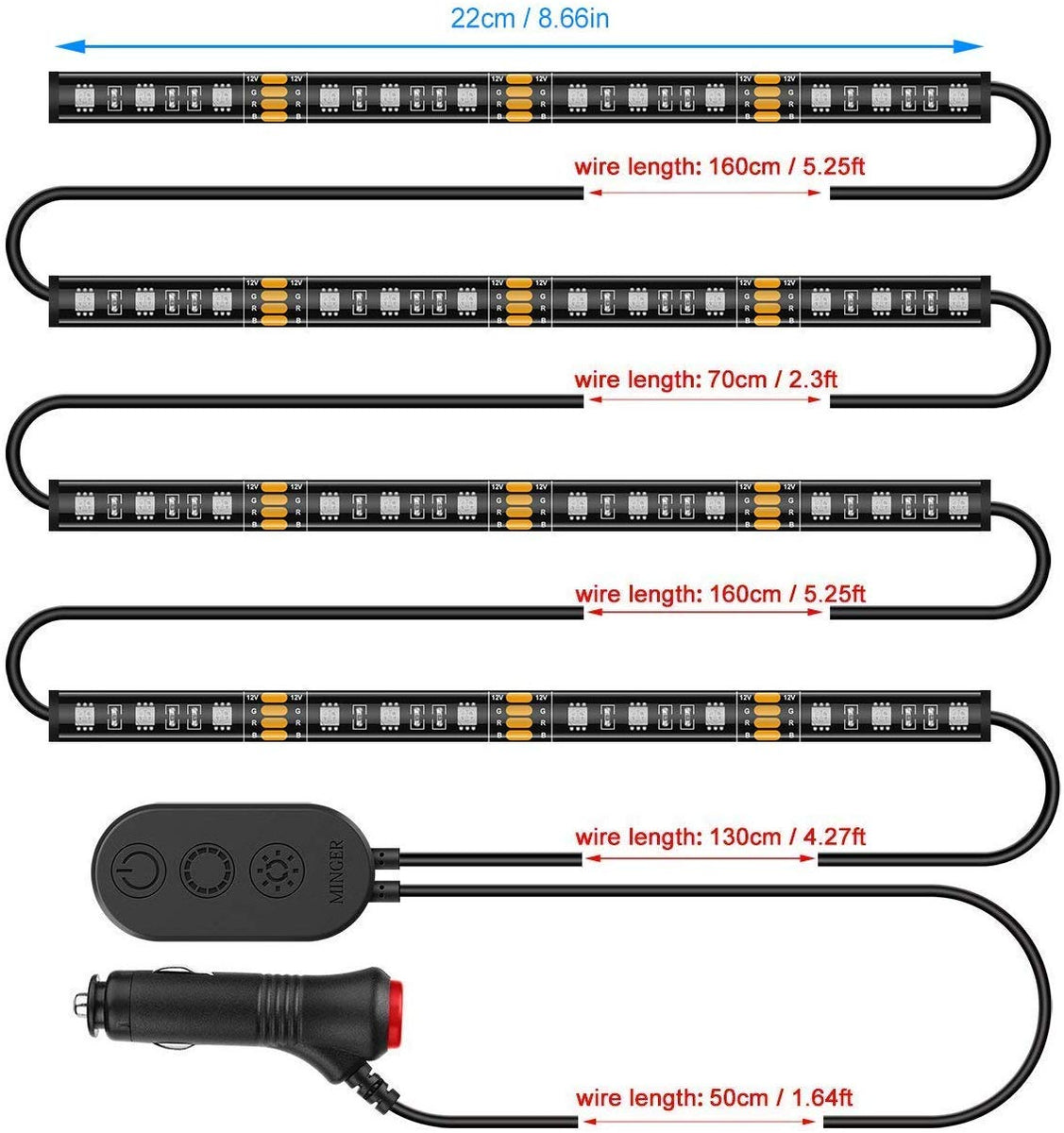 One-Line Interior Car Lights, RGB Multicolor Music Car LED Strip Light ...